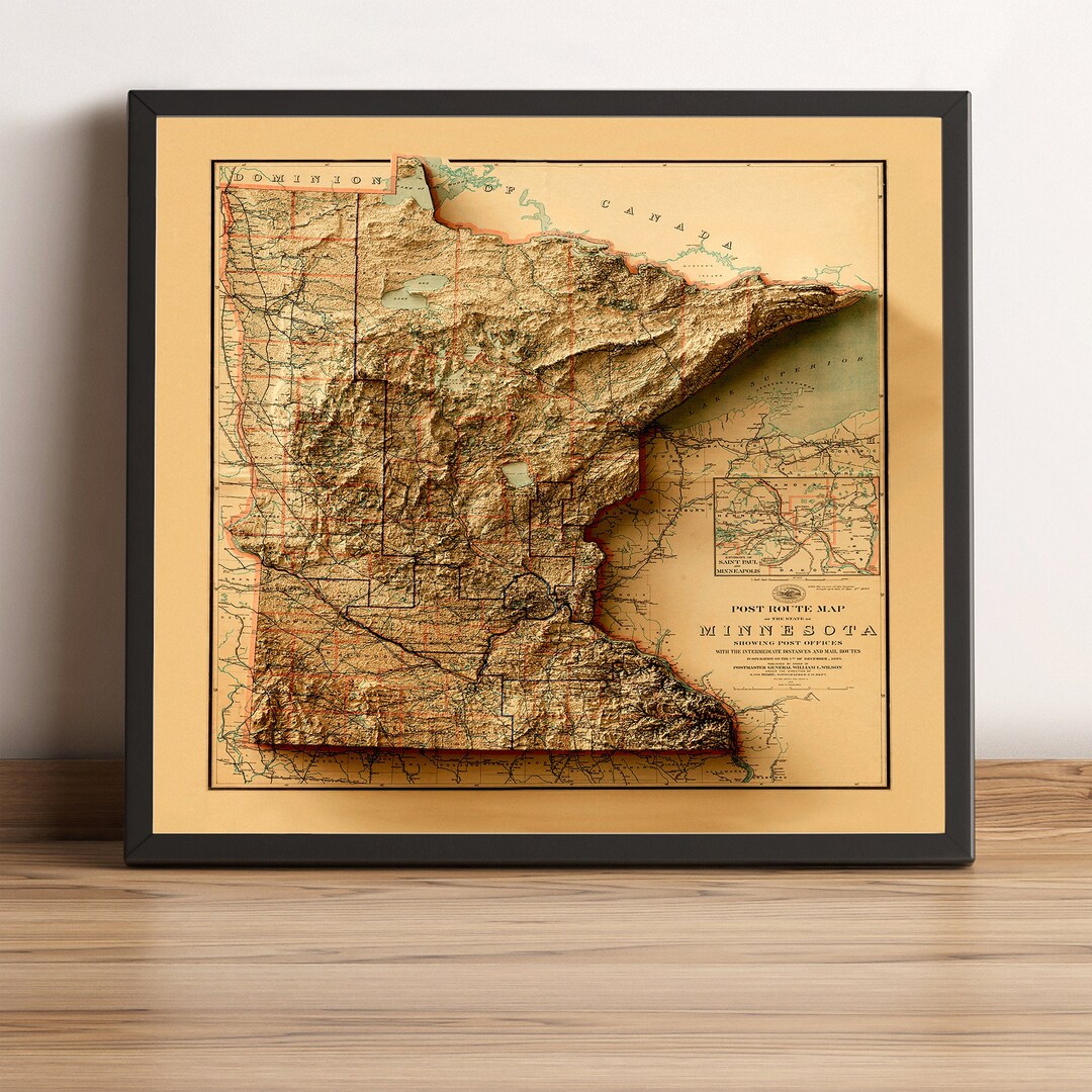 Minnesota Map Relief Map of Minnesota Minnesota Old Map Vintage Map of ...