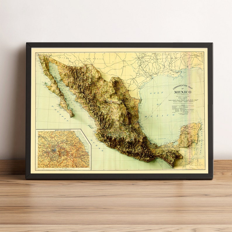 Map of Mexico Relief Map of Mexico Mexico Map Old Map of - Etsy Canada