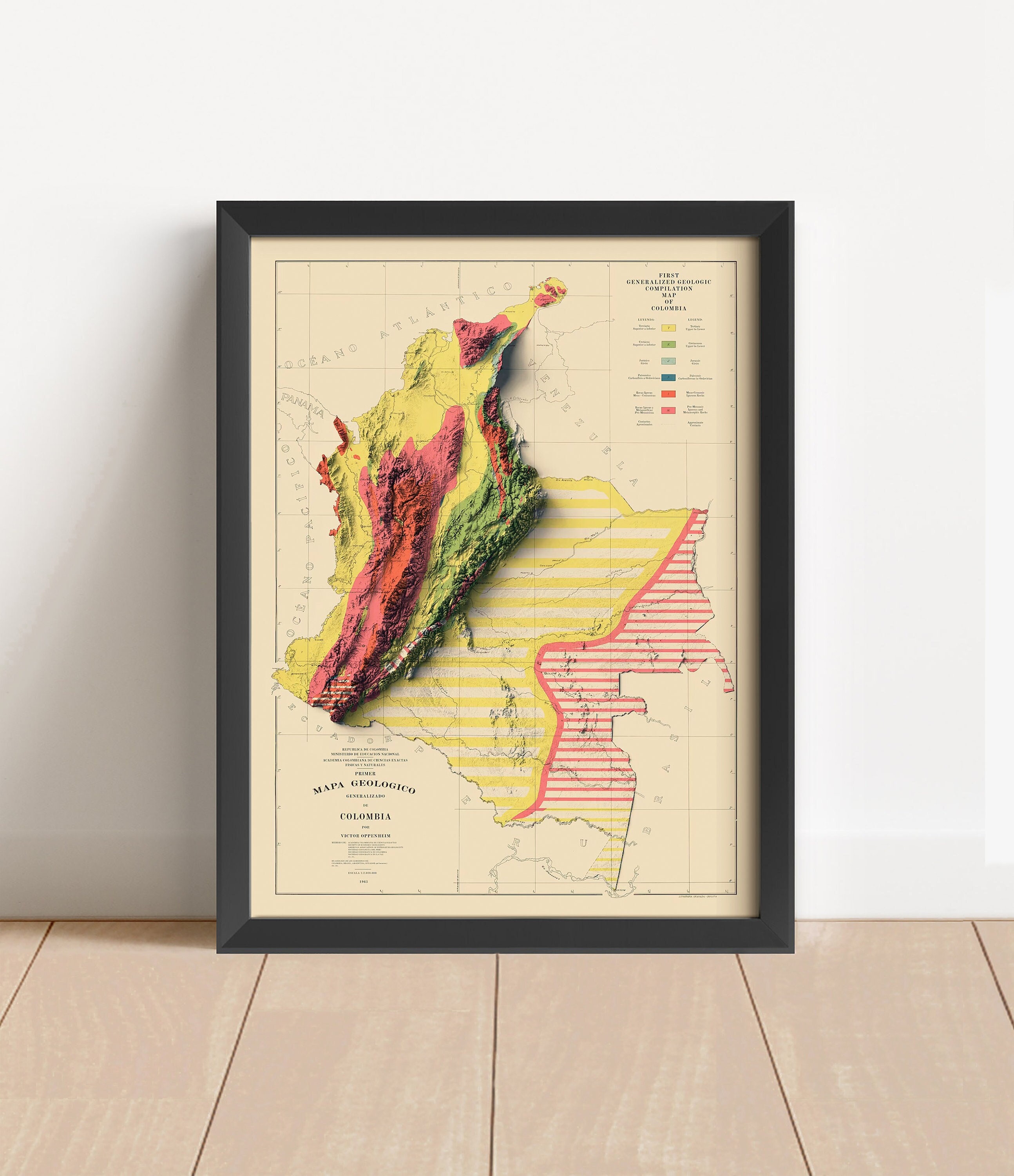 Colombia Vintage Relief Map, Based on 1943 Original | Colombia Wall Art ...