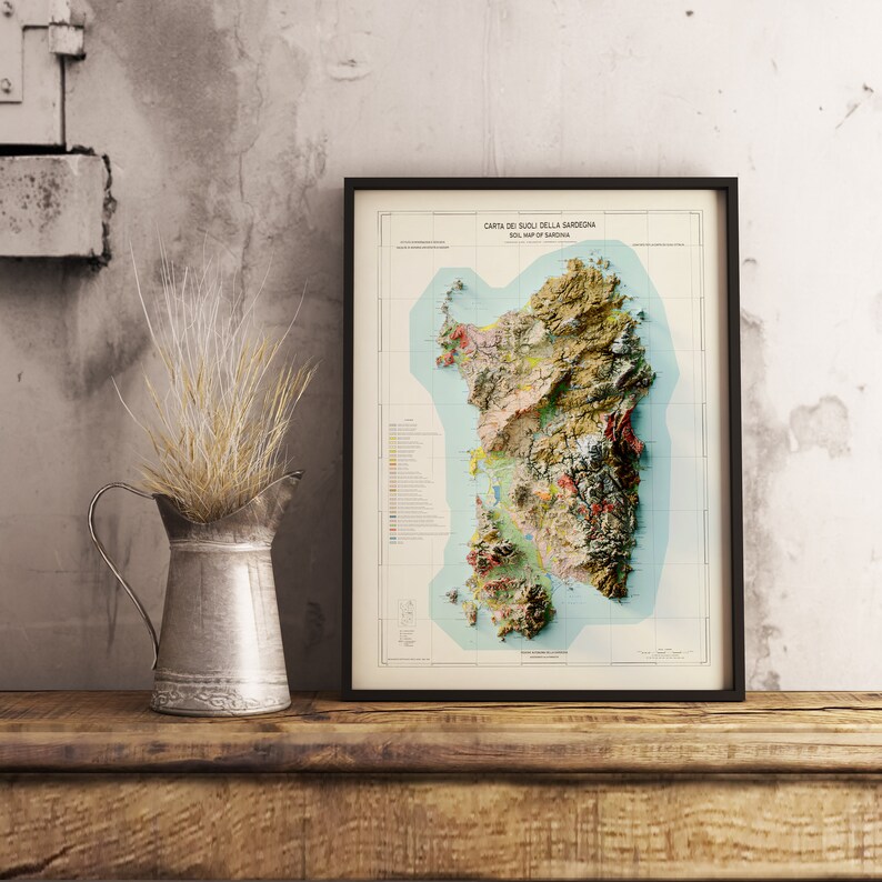 Sardinia Map Sardegna Topo Map Sardinia Relief Map Vintage Map of ...