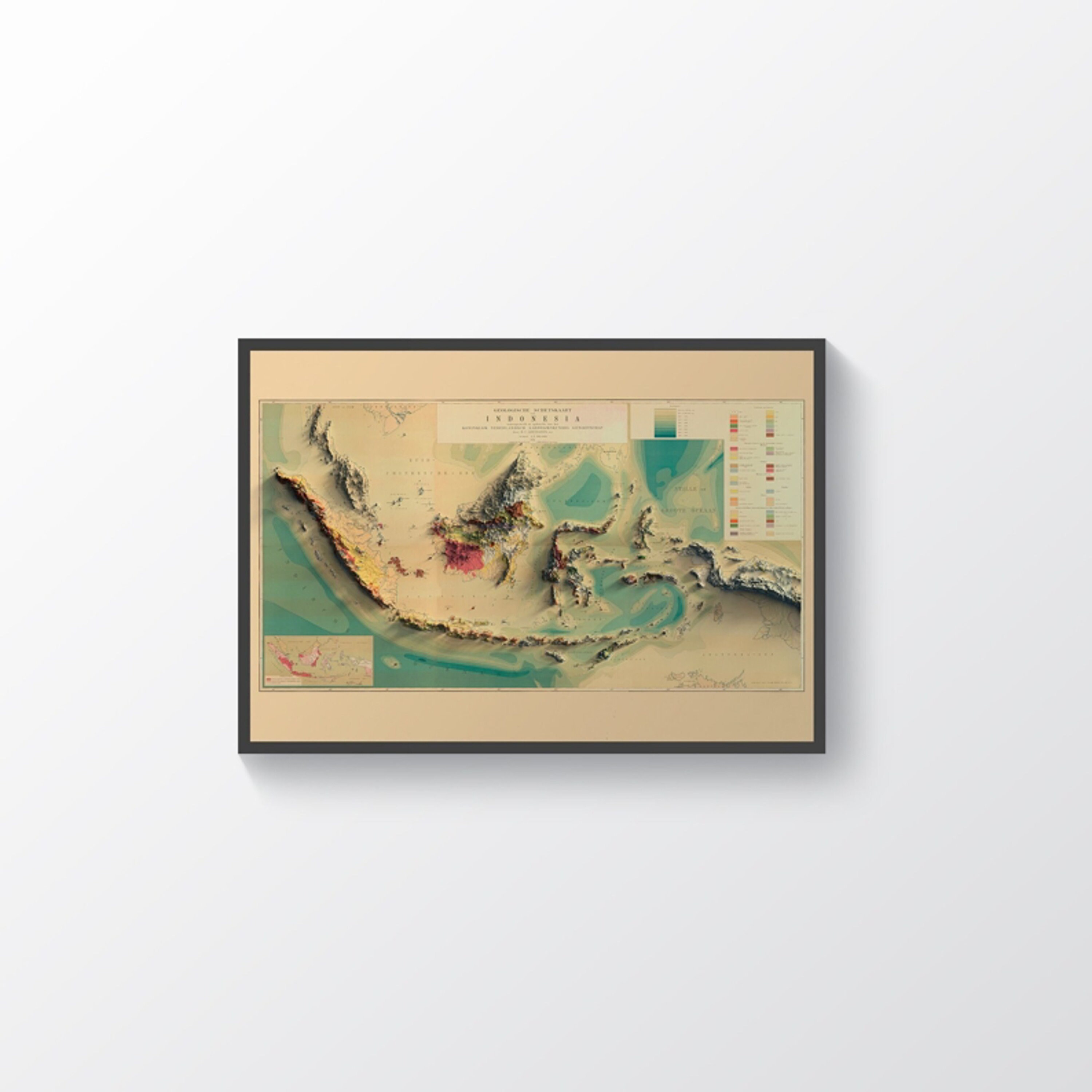 Indonesia Map 1914, Indonesia Relief Map, Indonesia Wall Decor ...