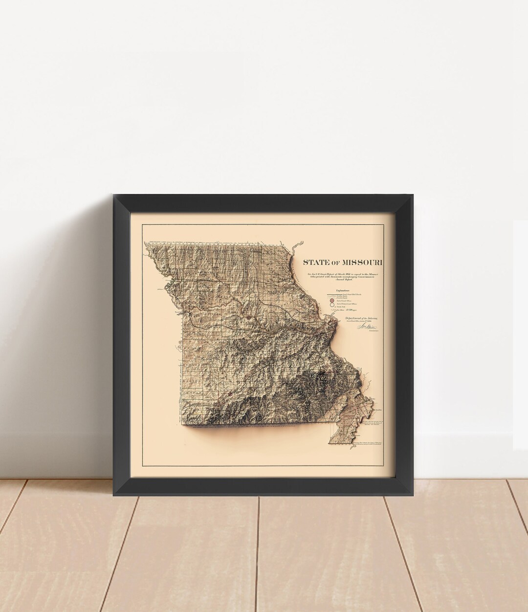 Missouri Map (1866), Missouri Relief Map, Missouri Wall Decor, Missouri ...