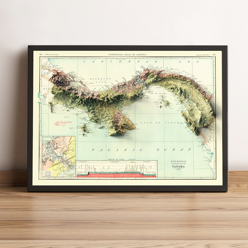 Panama Vintage Relief Map, Based on 1967 Original | Panama Wall Art ...