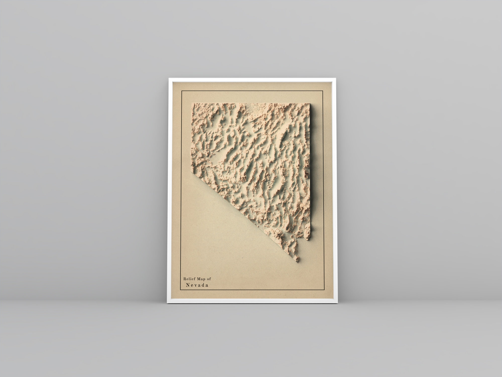 Nevada Minimalist Relief Map | Nevada Wall Art | Nevada Framed Print ...