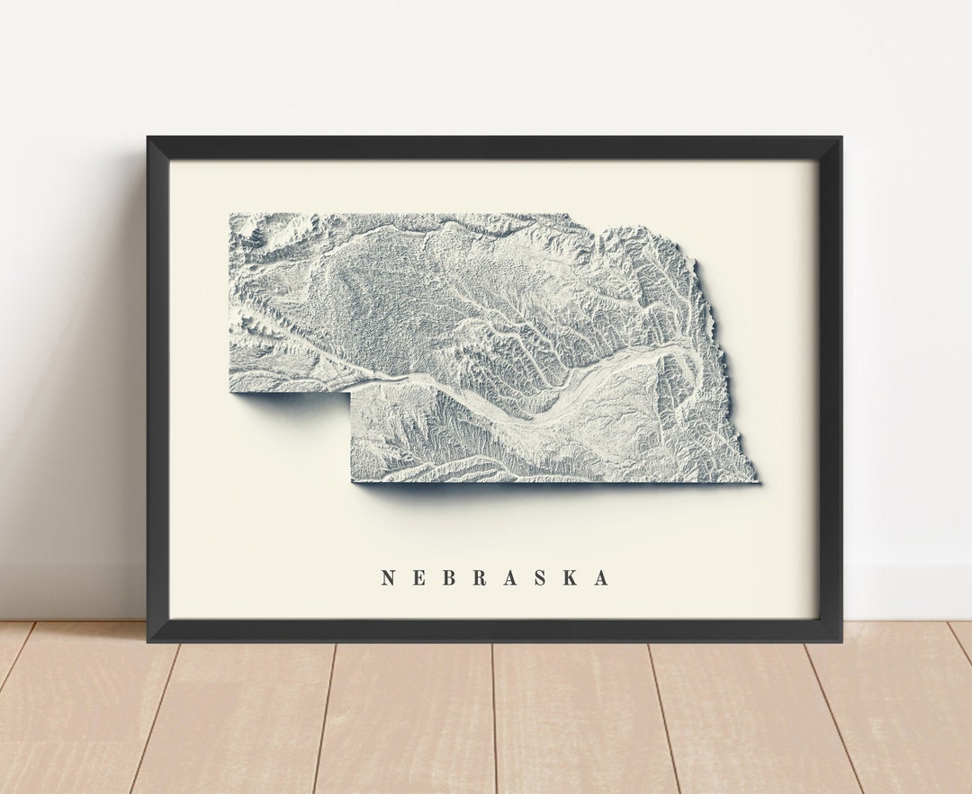 Nebraska Map, Nebraska Relief Map, Nebraska Wall Decor, Nebraska Minimalist Map, Nebraska Poster ...
