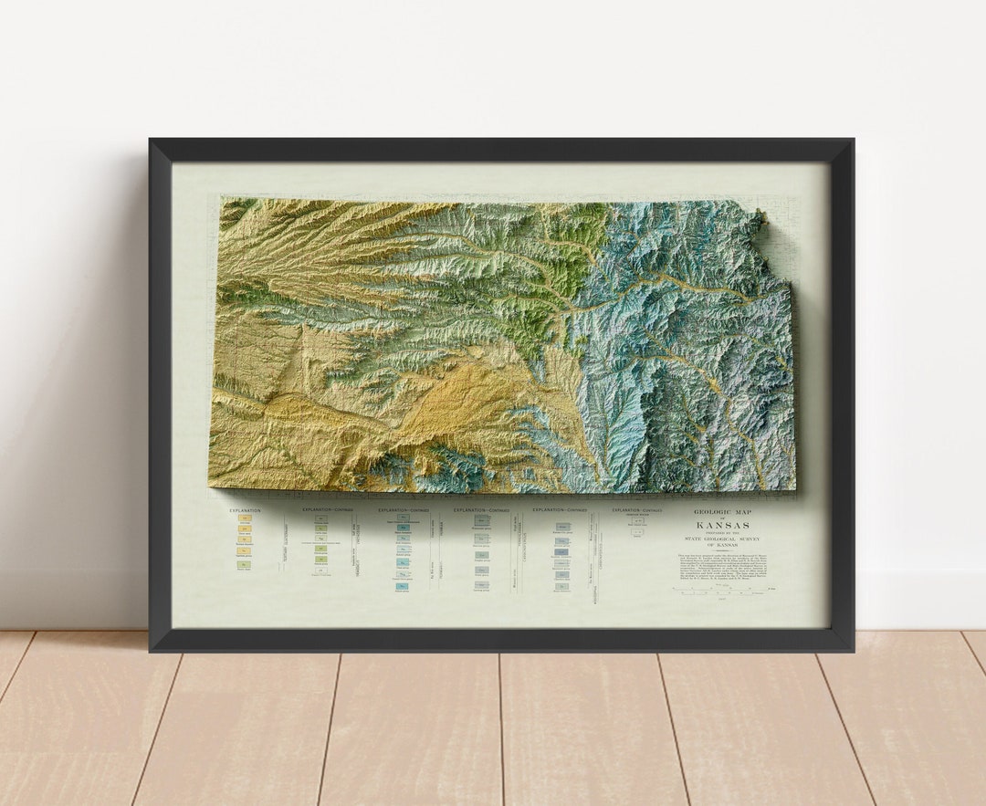 Kansas Geological Vintage Relief Map, Based on 1937 Original | Kansas ...