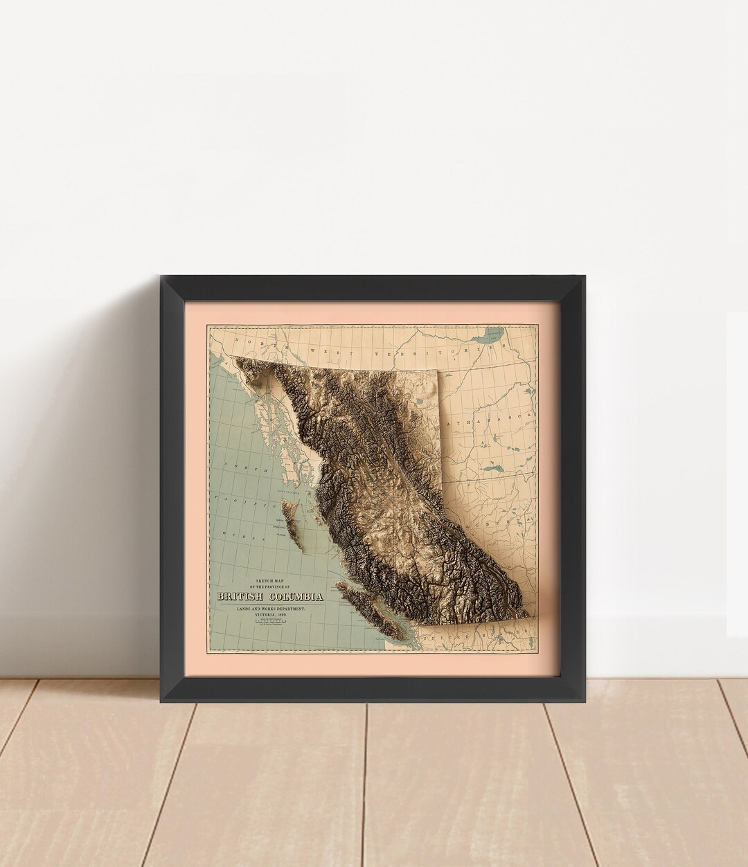 British Columbia (canada) Vintage Relief Map, Based on a 1899 Map ...