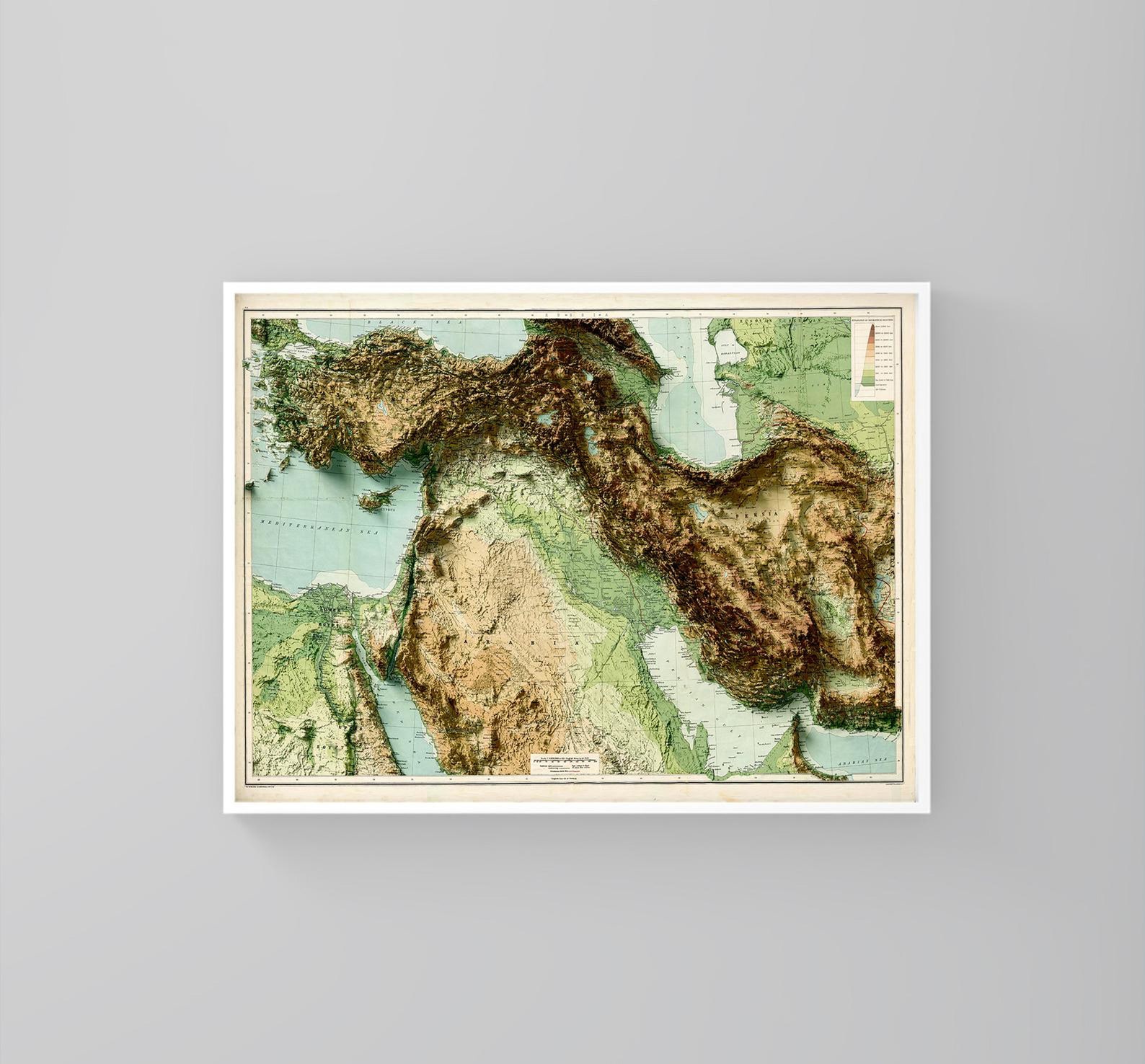Middle East Vintage Relief Map, Based on 1916 Original | Persia Wall ...