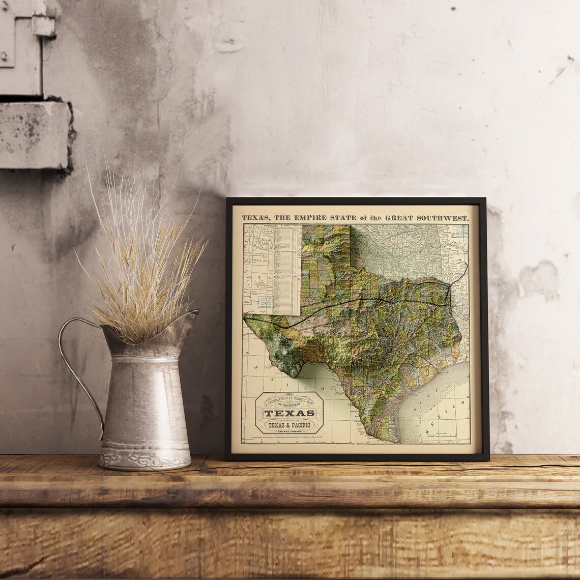 Texas Map Relief Map of Texas Texas Old Map Vintage Map | Etsy