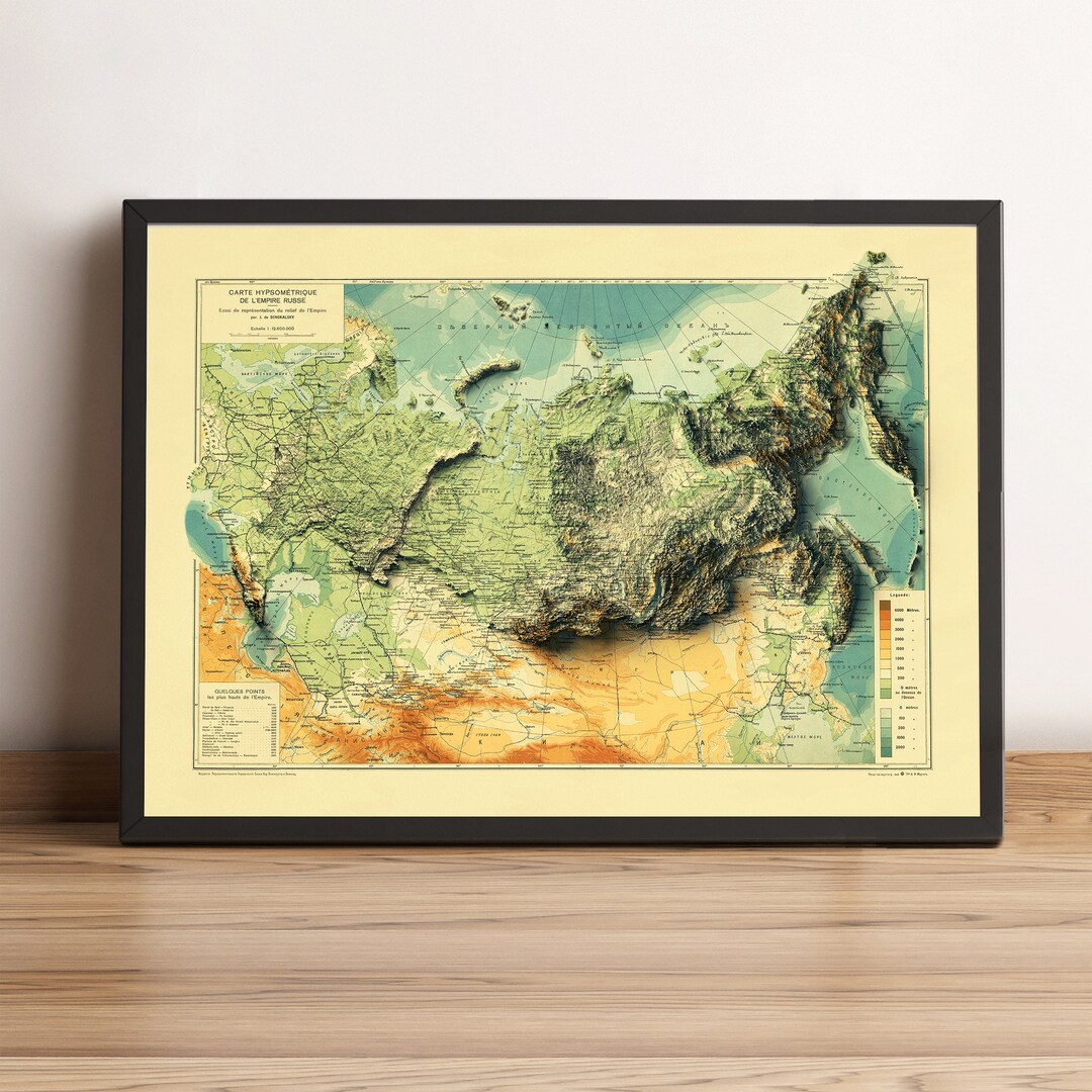 Russia Map Russia Relief Map Russia Printable Map Russia - Etsy