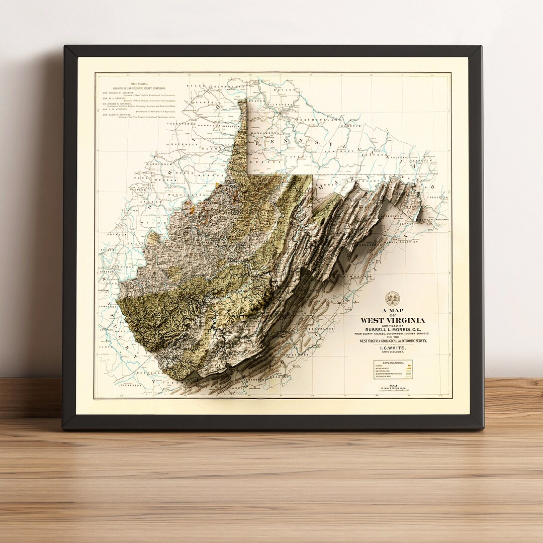 Map of West Virginia Relief Map of West Virginia Vintage - Etsy Canada