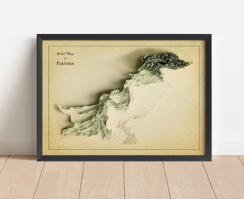 Pakistan Minimalist Relief Map | Pakistan Wall Art | Pakistan Framed ...