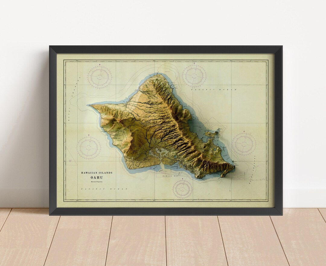 Oahu (hawaii) Vintage Relief Map, Based on 1959 Original | Oahu Wall ...