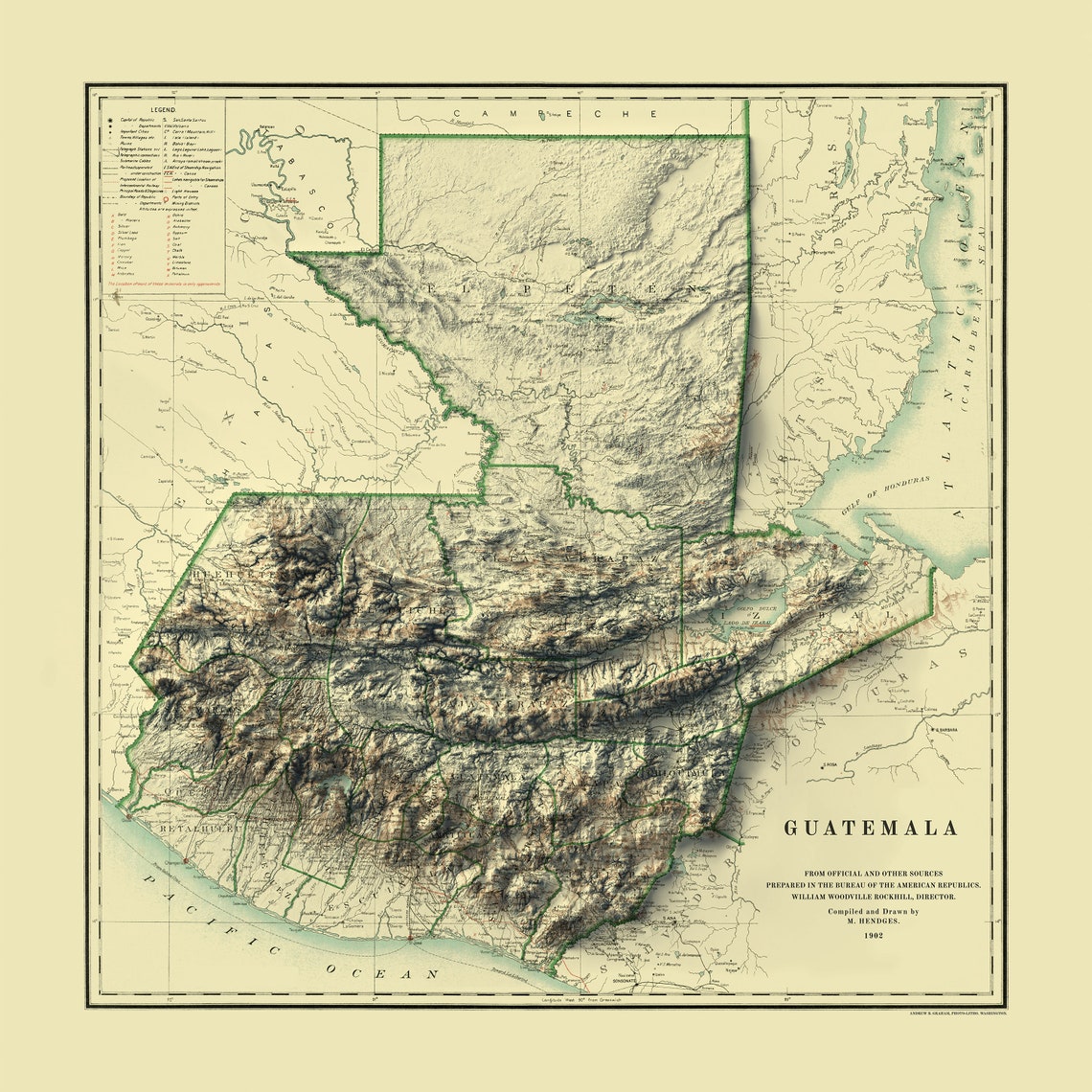 Guatemala Map, Guatemala Relief Map, Guatemala Wall Art, Guatemala ...