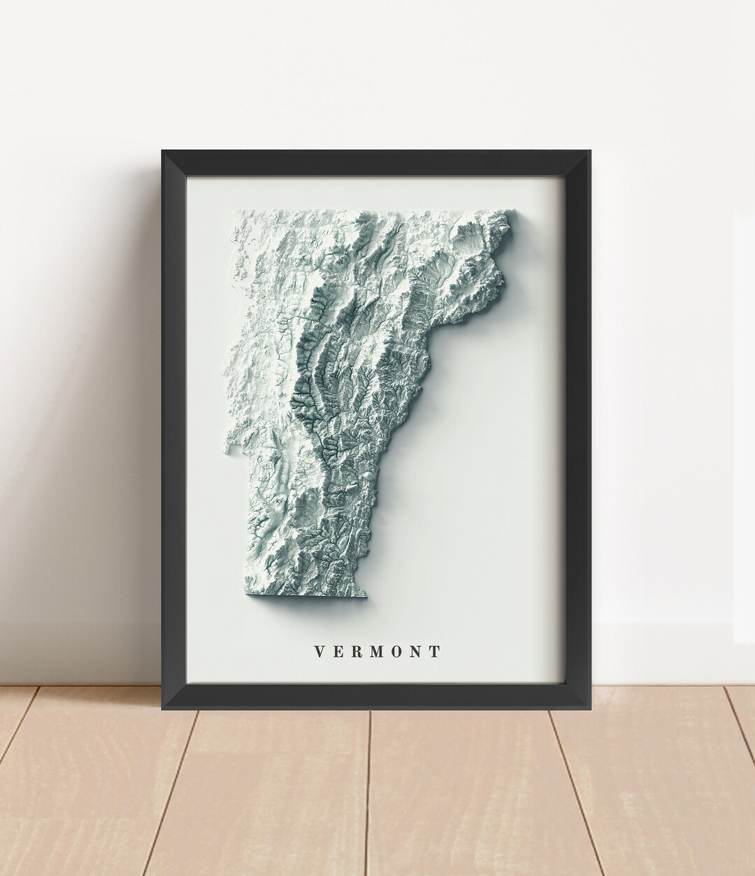 Vermont Minimalist Relief Map | Vermont Wall Art | Vermont Framed Print ...