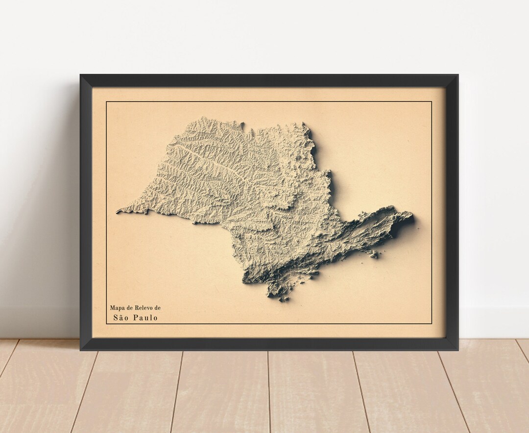 Sao Paulo Brazil Map, Sao Paulo Relief Map, Sao Paulo Wall Decor, Sao ...