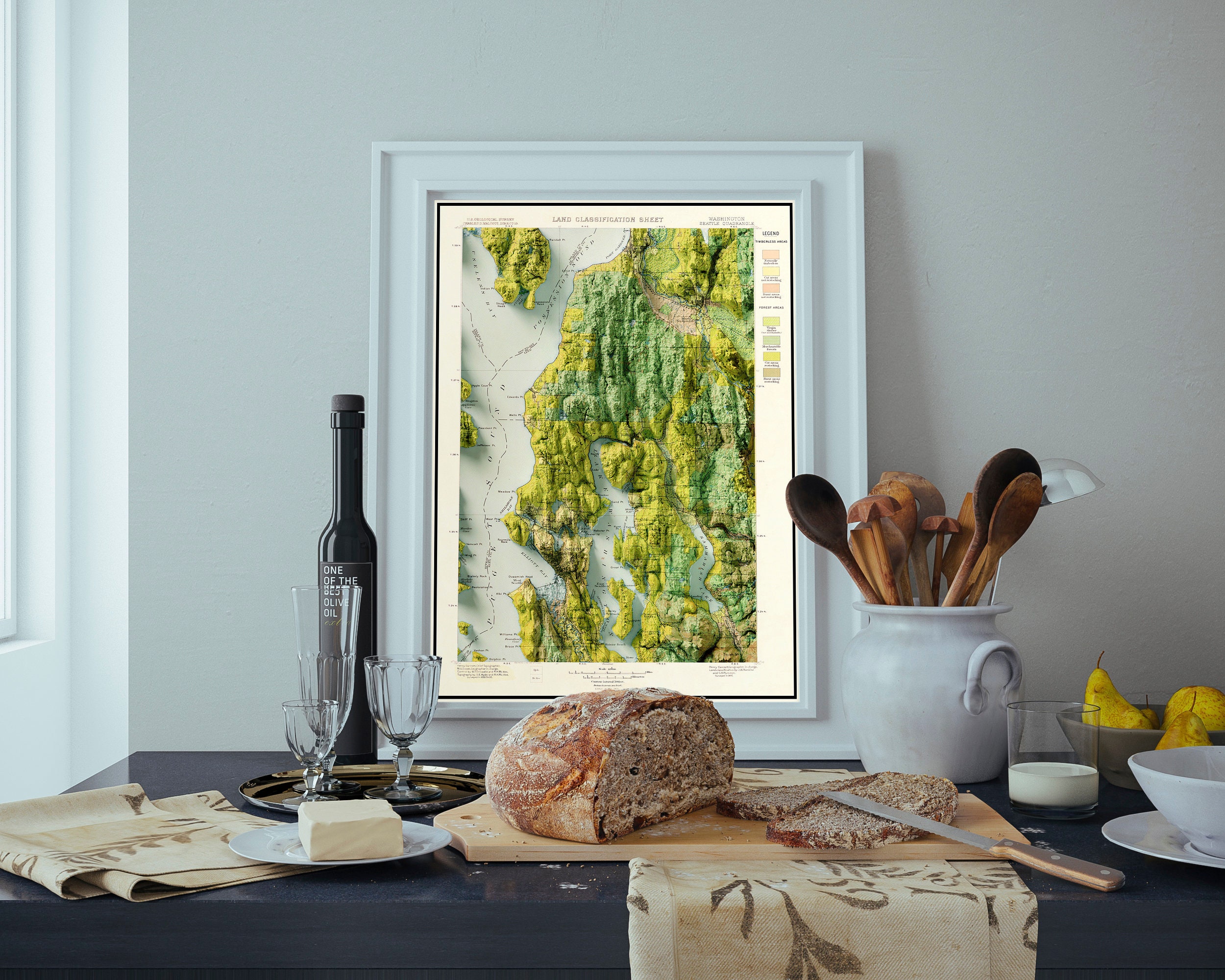 Seattle Map Relief Map of Seattle Seattle Historical Map Vintage Map of ...