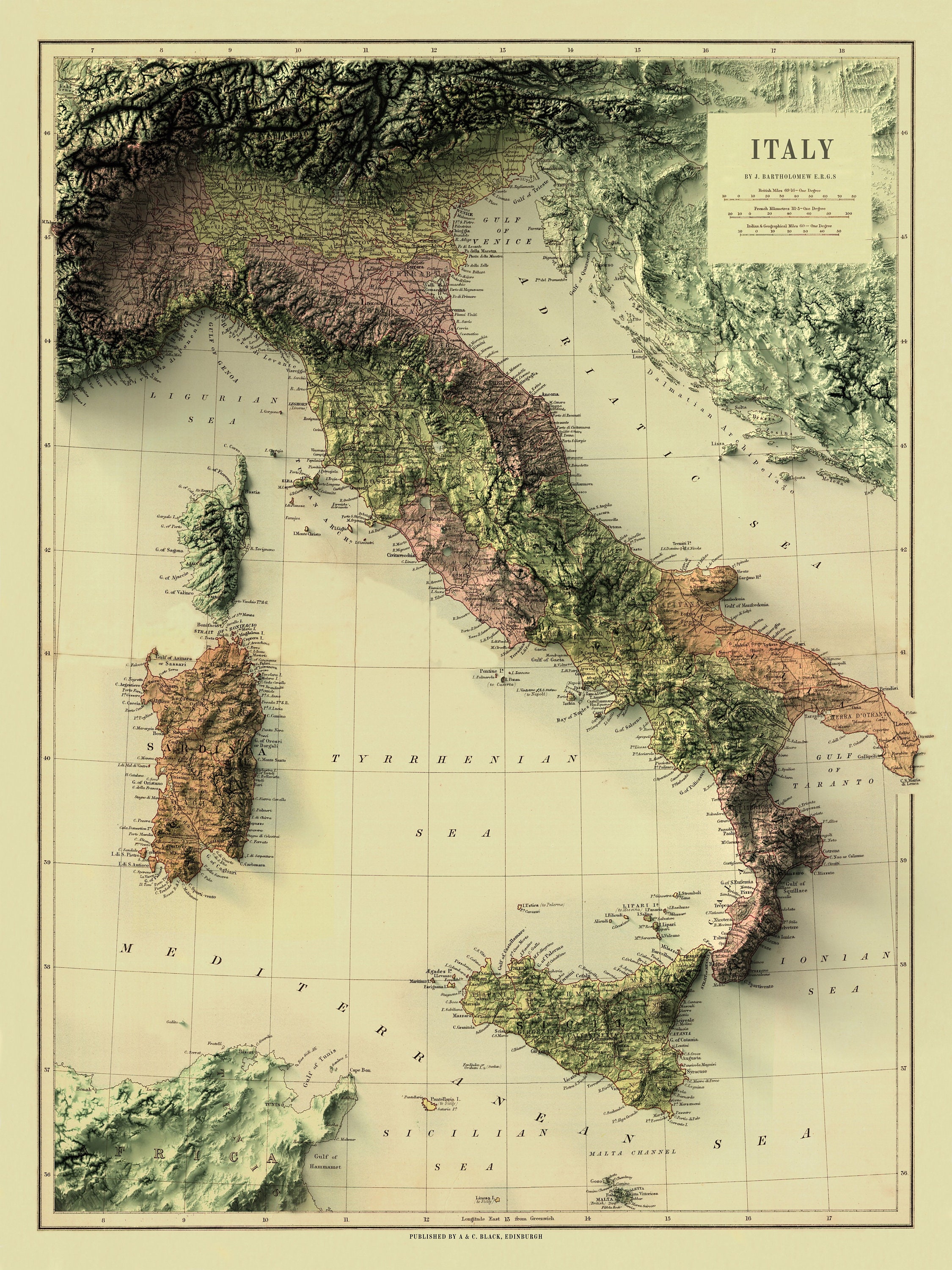 Italy Map, Italy Relief Map, Italy 3D Map, Italy Vintage Map, Italy Old ...