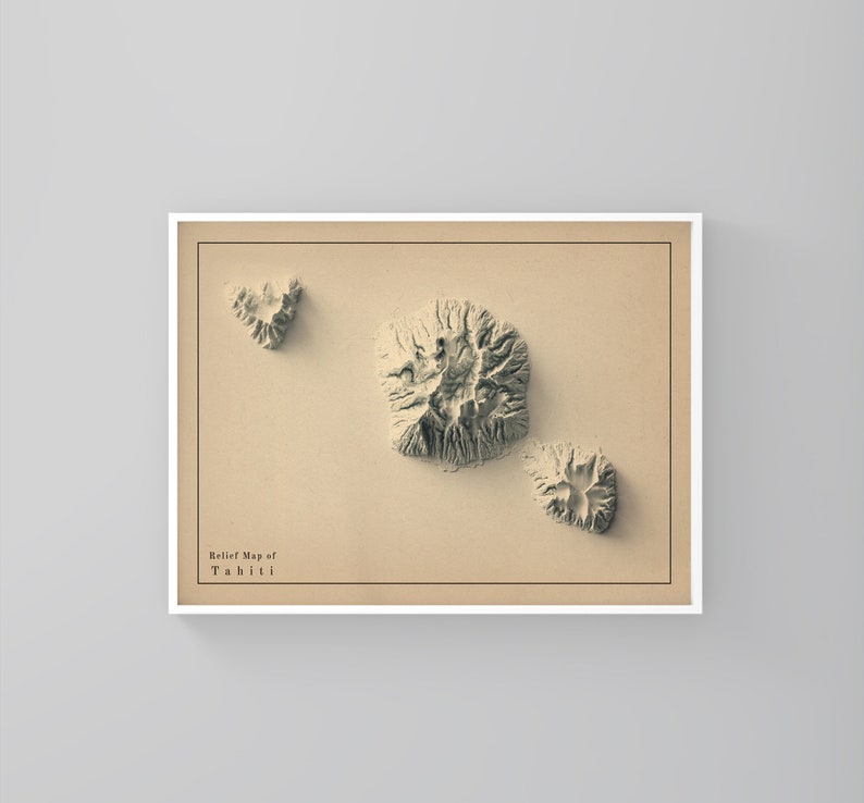 Tahiti Map, Tahiti Relief Map, Tahiti Wall Decor, Tahiti Minimalist Map ...