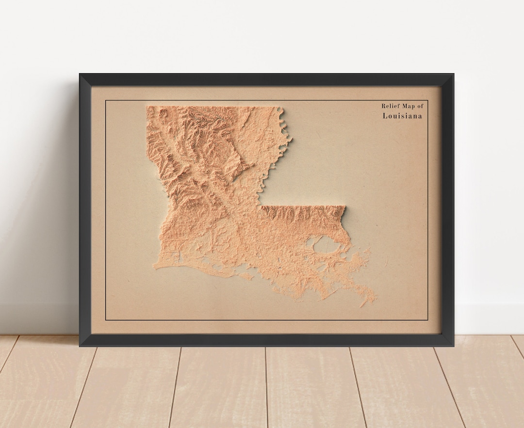 Louisiana Map, Louisiana Relief Map, Louisiana Wall Decor, Louisiana Minimalist Map, Louisiana ...