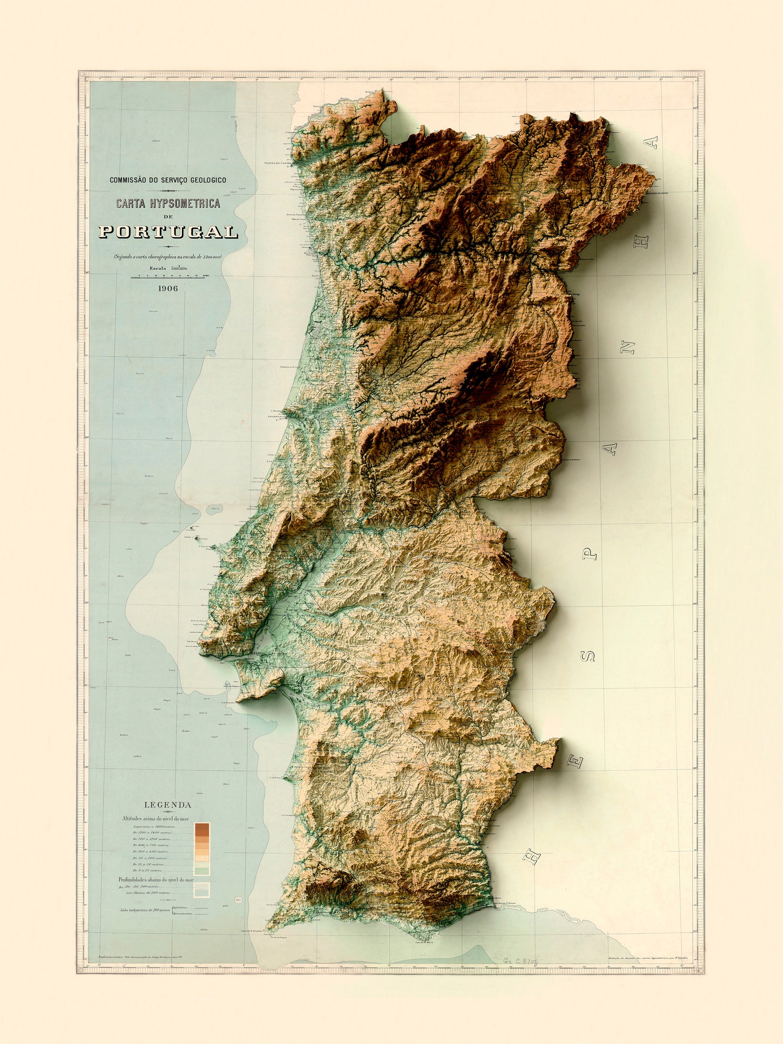 Portugal Map Portugal Relief Map Vintage Map of Portugal Portugal 3D ...