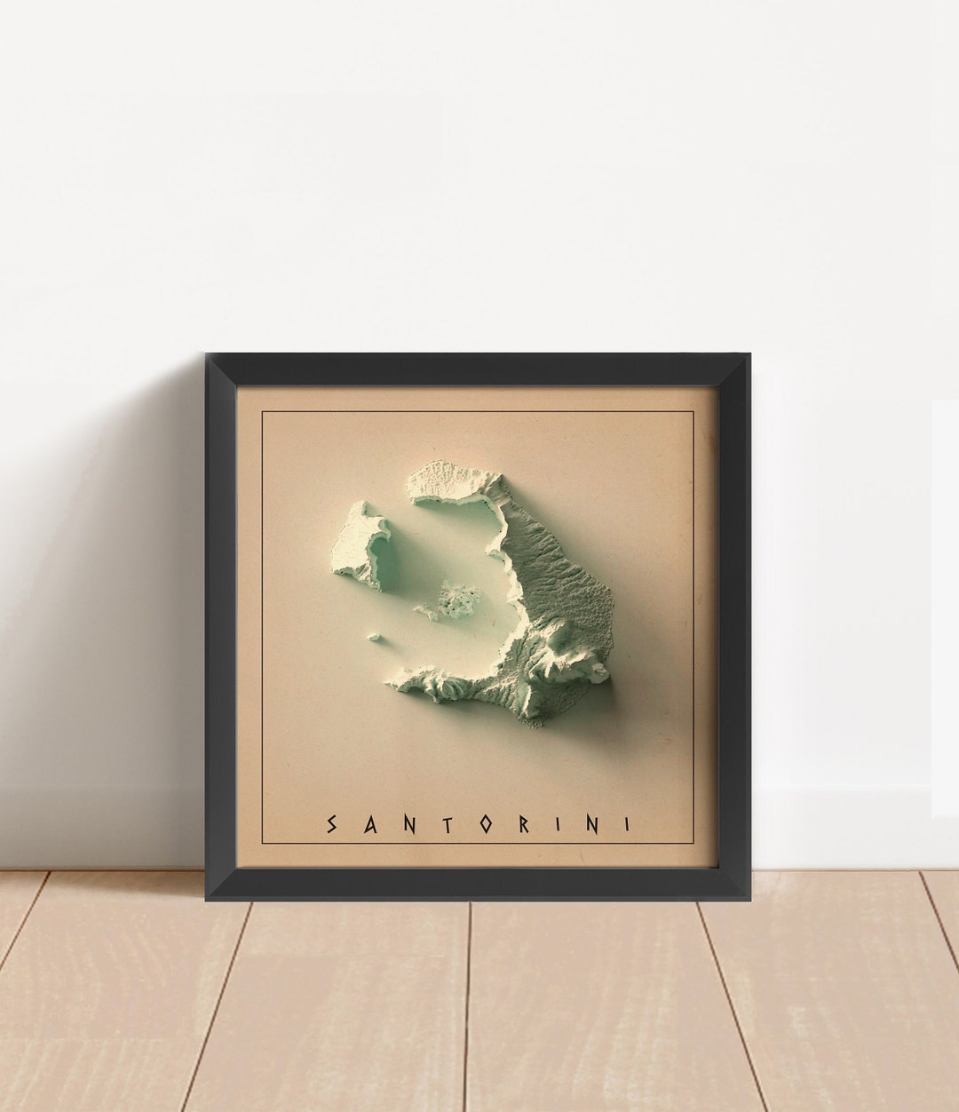 Santorini Greece Map, Santorini Relief Map, Santorini Wall Decor ...
