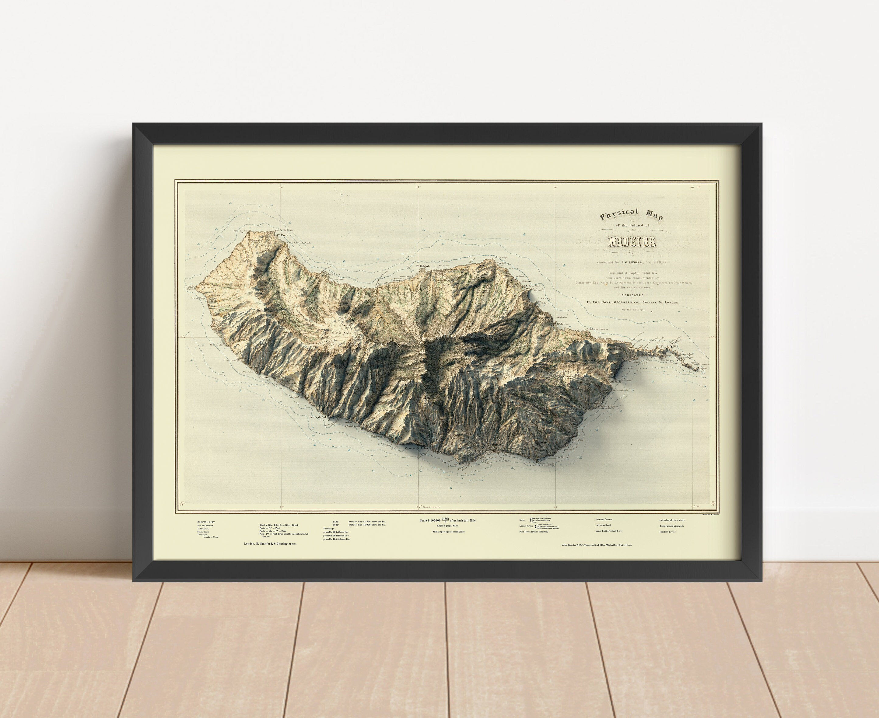 Madeira Island Map 1856, Madeira Portugal Relief Map, Madeira Wall ...