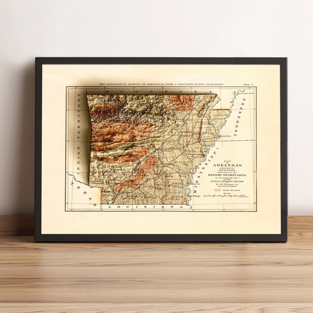 Arkansas Map Arkansas Relief Map Old Map of Arkansas Vintage Map of Arkansas Arkansas 3D Map ...