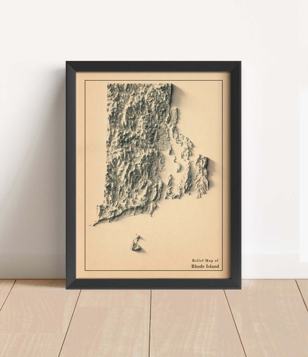 Rhode Island Minimalist Relief Map | Rhode Island Wall Art | Framed ...