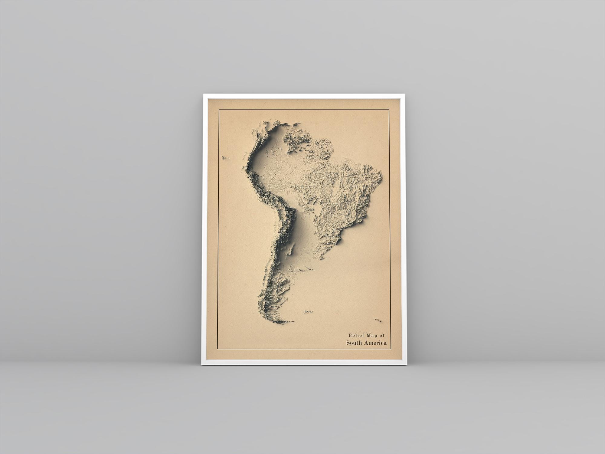 South America Minimalist Relief Map | South America Wall Art | Framed ...