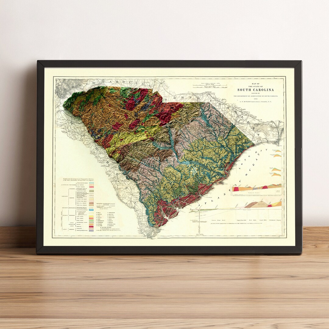 South Carolina Map South Carolina Relief Map Vintage Map of South ...