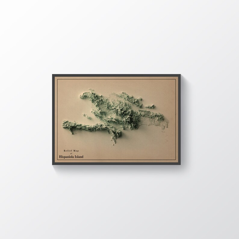 Hispaniola Island Minimalist Relief Map | Hispaniola Wall Art | Framed ...