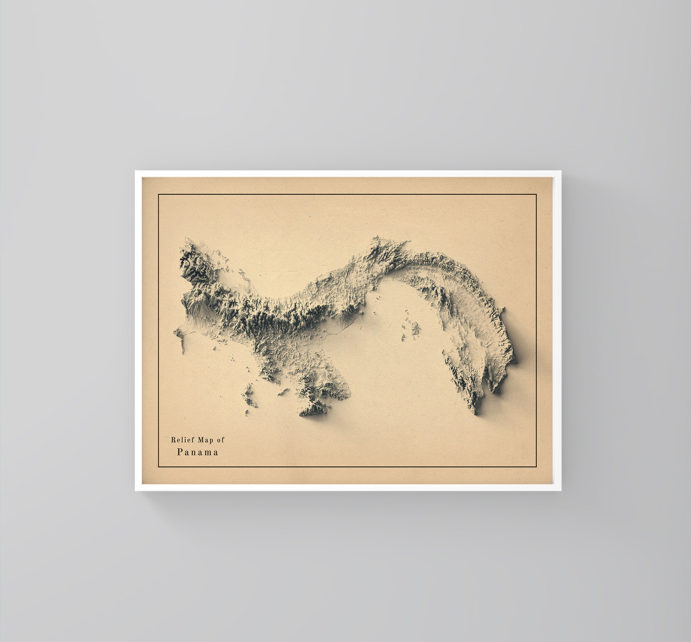 Mapa en relieve minimalista de Panamá / Arte mural de Panamá ...