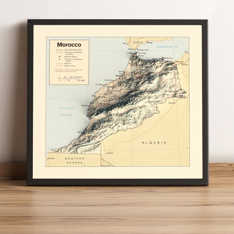 Morocco Vintage Relief Map, Based on 1979 Original | Morocco Wall Art ...