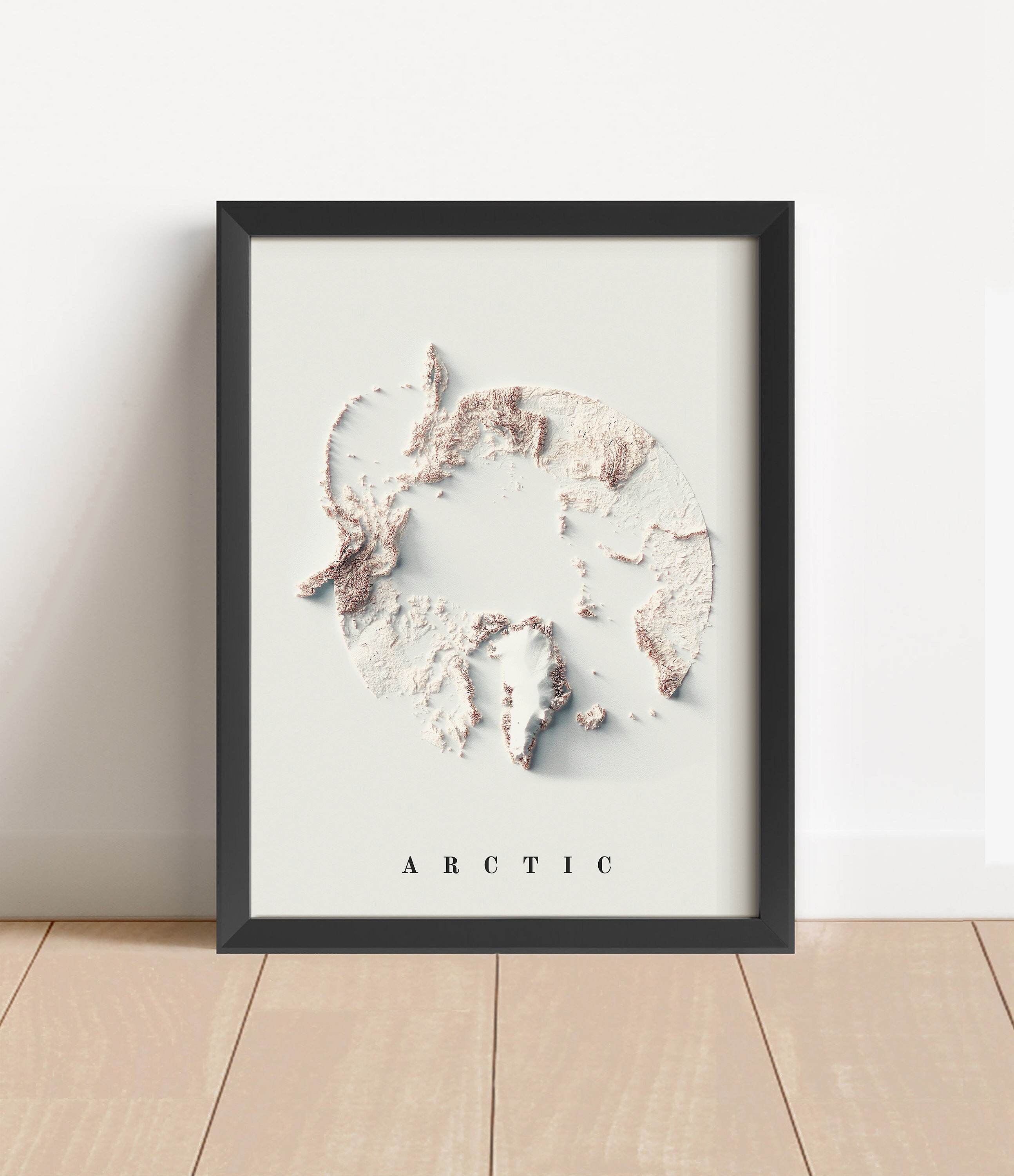 Arctic Minimalist Relief Map | Arctic Wall Art | Framed Arctic Print ...