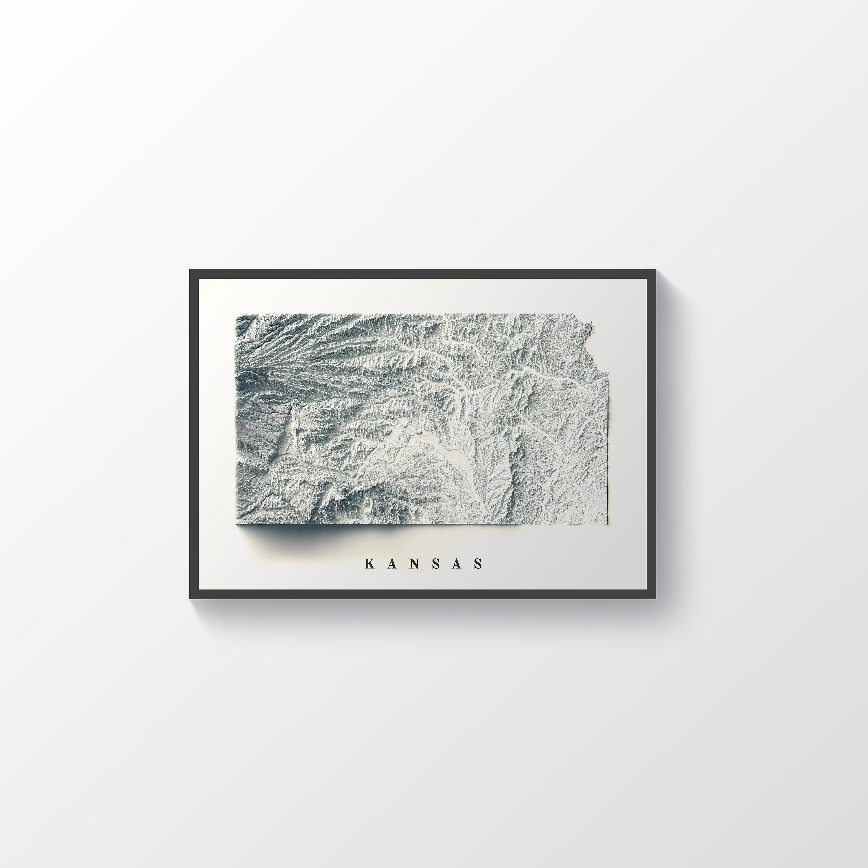 Kansas Map, Kansas Relief Map, Kansas Wall Decor, Kansas Minimalist Map, Kansas Poster 2D FLAT ...