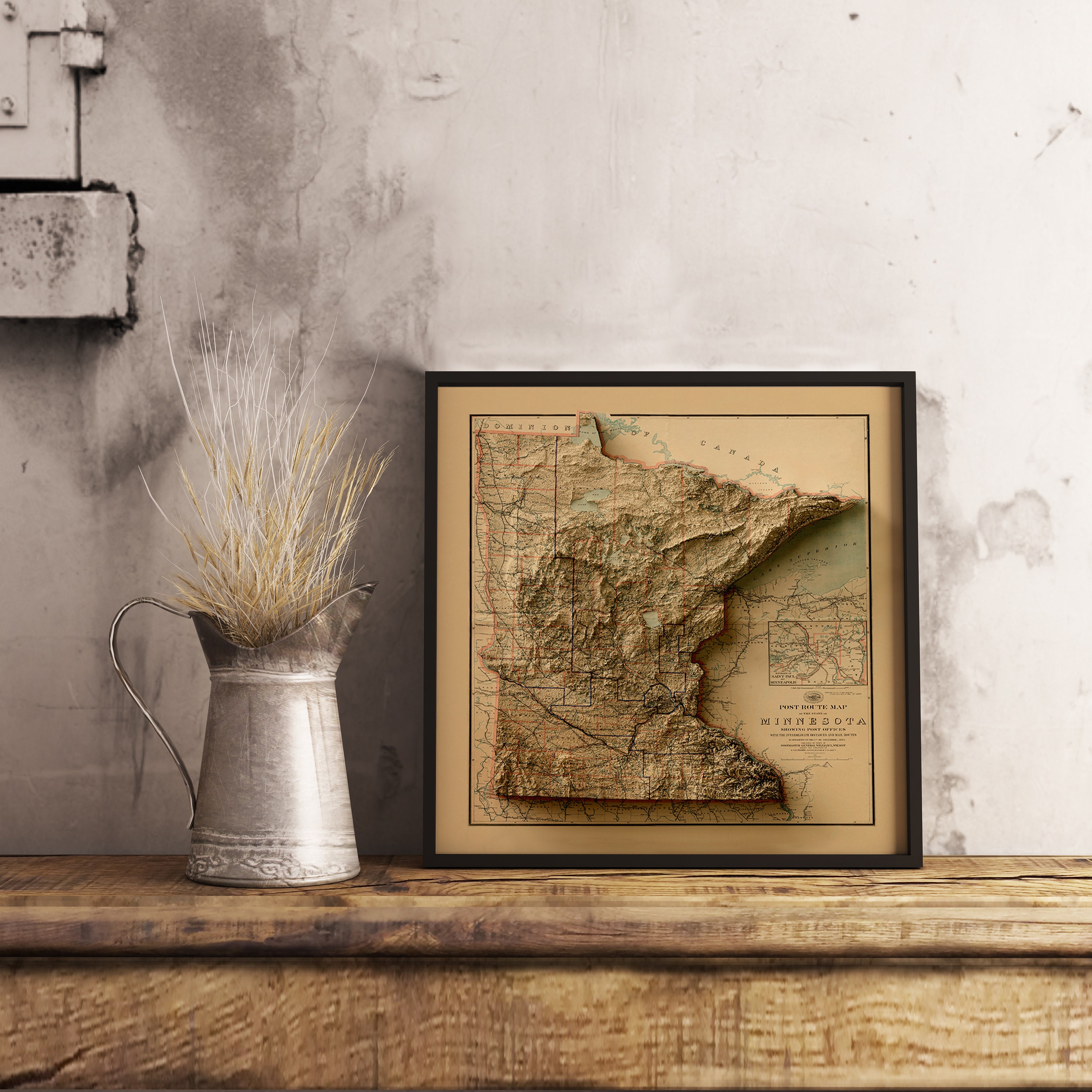 Minnesota Map Relief Map of Minnesota Minnesota Old Map Vintage Map of ...