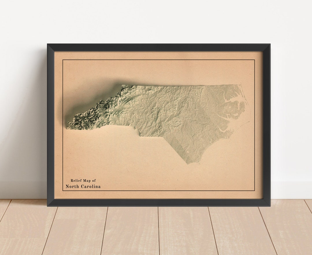 North Carolina Minimalist Relief Map | Lebanon Wall Art | Framed Print ...