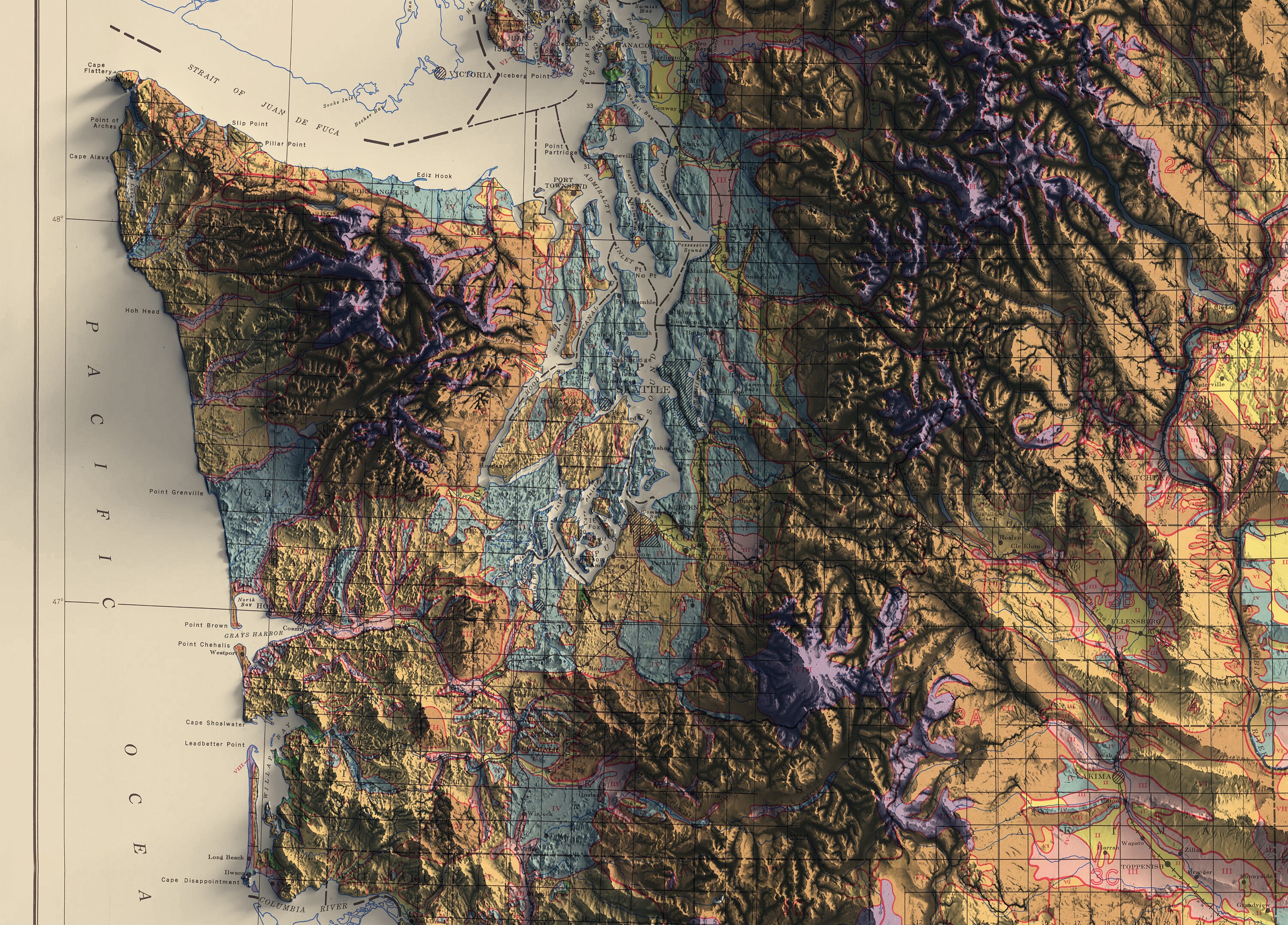 Washington State Vintage Relief Map, Based on 1949 Original | Wall Art ...