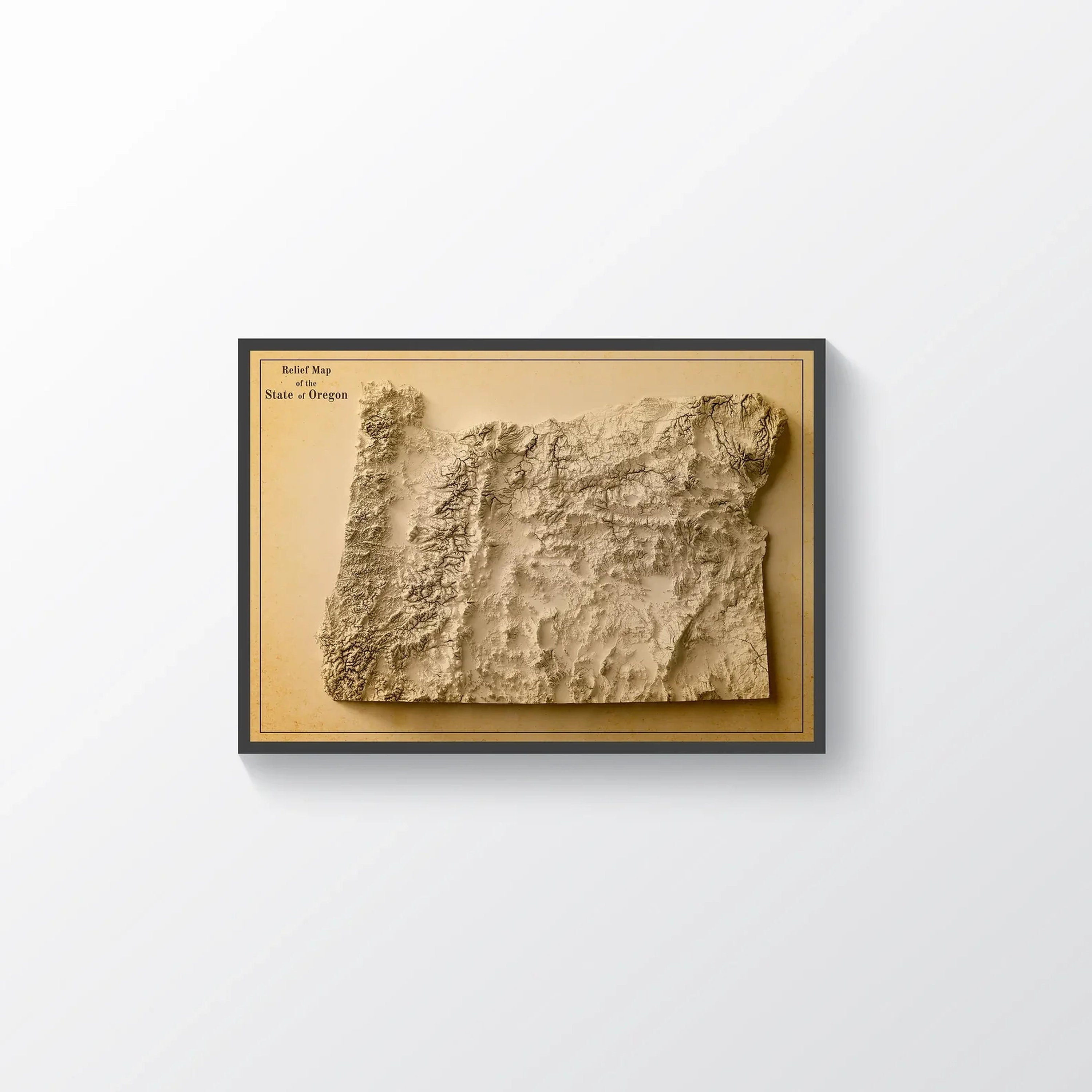 Oregon Map, Oregon Relief Map, Oregon Wall Decor, Oregon Minimalist Map, Oregon Poster 2D FLAT ...