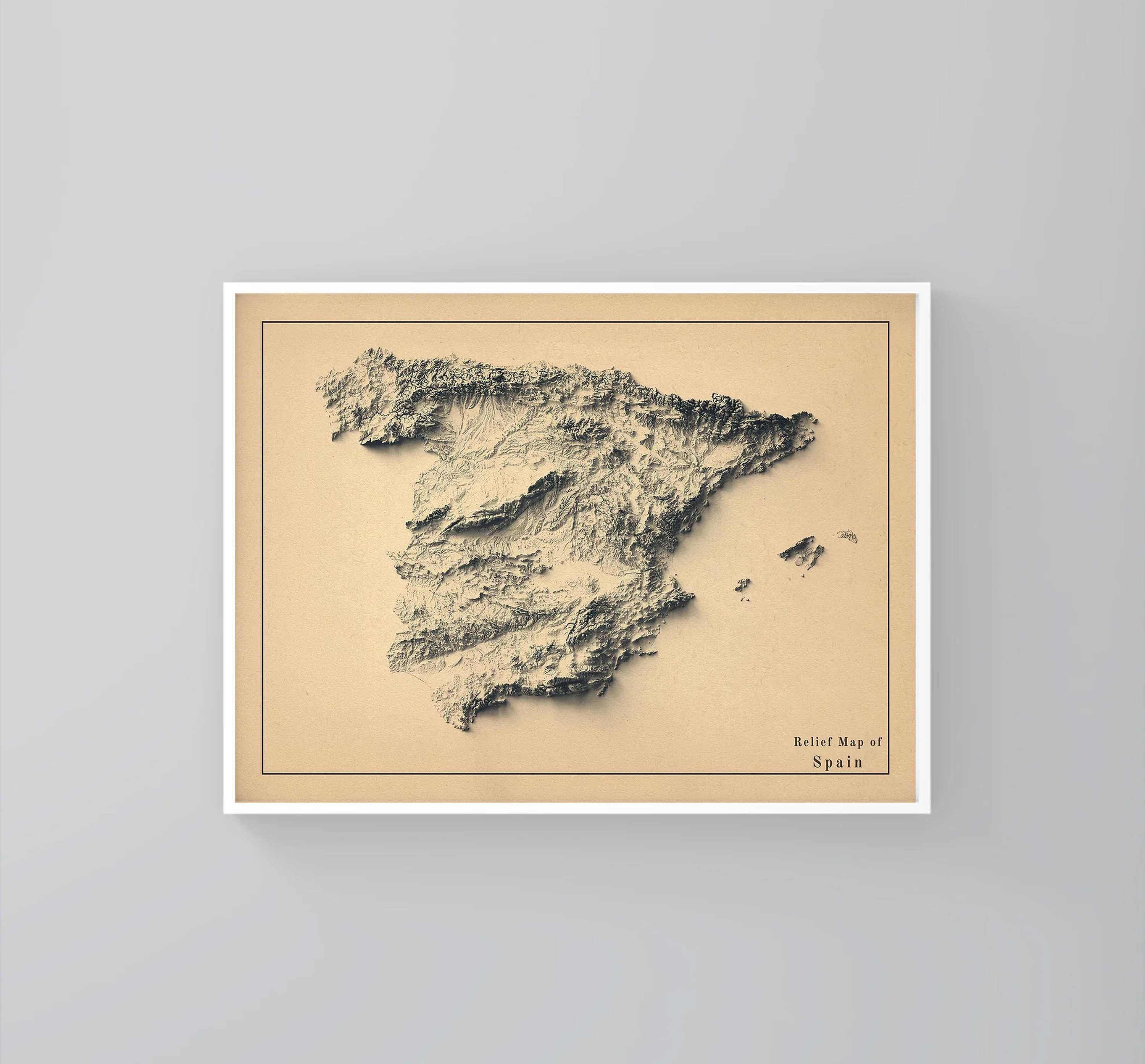 Spain Map, Spain Relief Map, Spain Wall Decor, Spain Minimalist Map ...