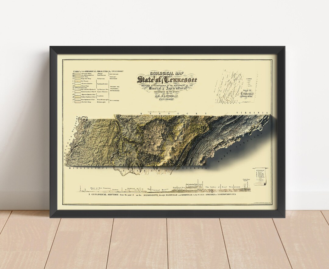 Tennessee Vintage Relief Map, Based on 1855 Original | Tennessee Wall ...