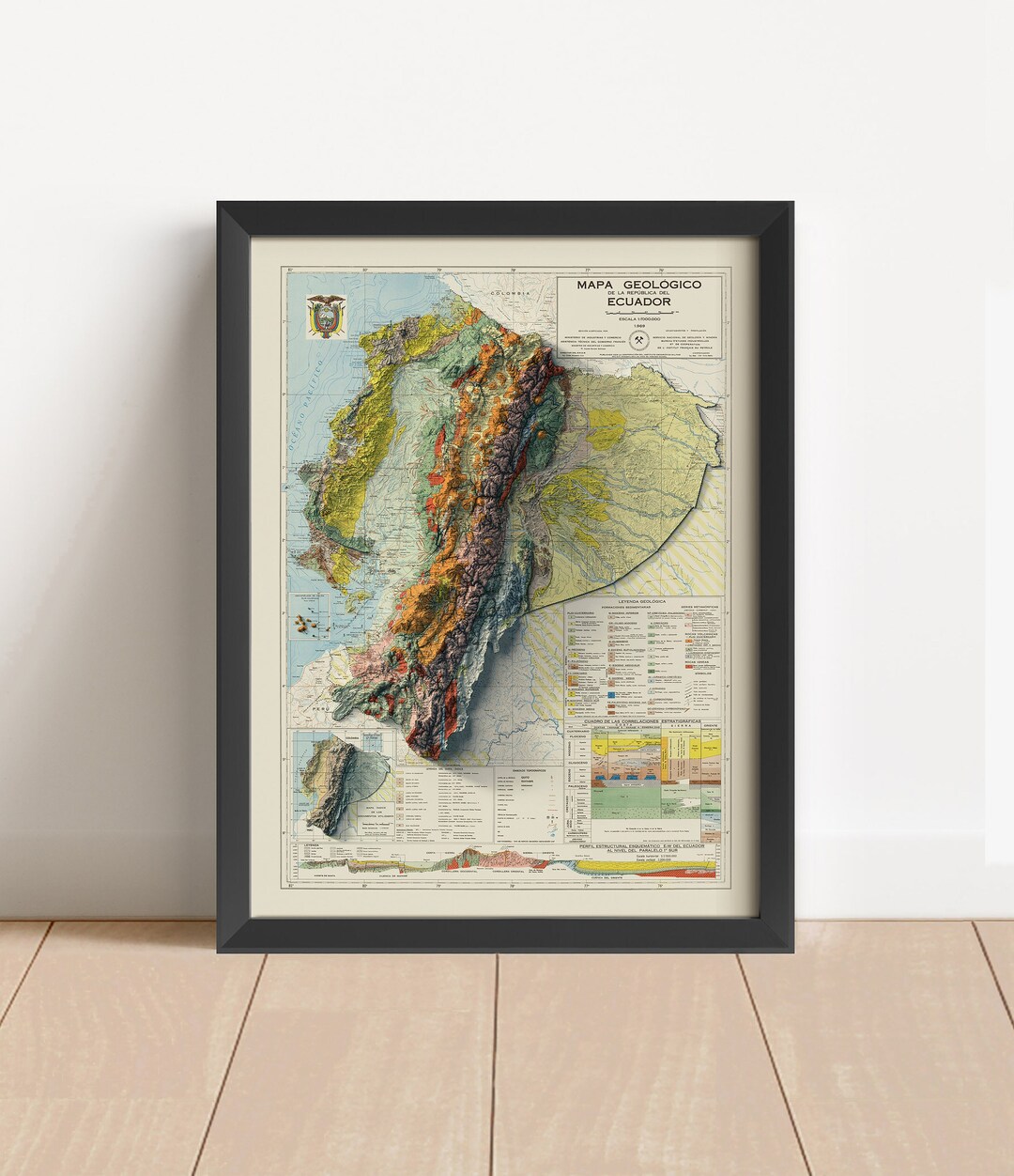 Ecuador Geological Vintage Relief Map, Based on 1969 Original | Ecuador ...