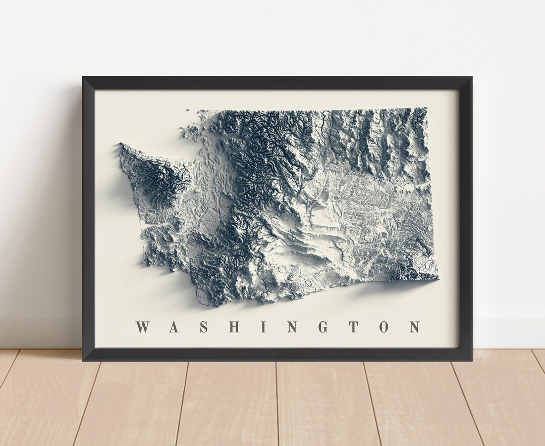 Washignton State Minimalist Relief Map | Washignton Wall Art | Framed ...