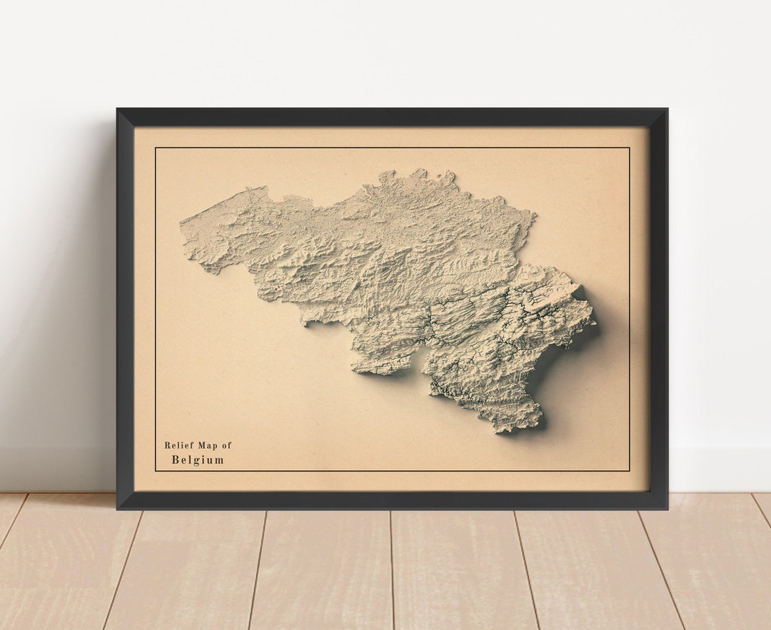 Belgium Map, Belgium Relief Map, Belgium Wall Decor, Belgium Minimalist ...
