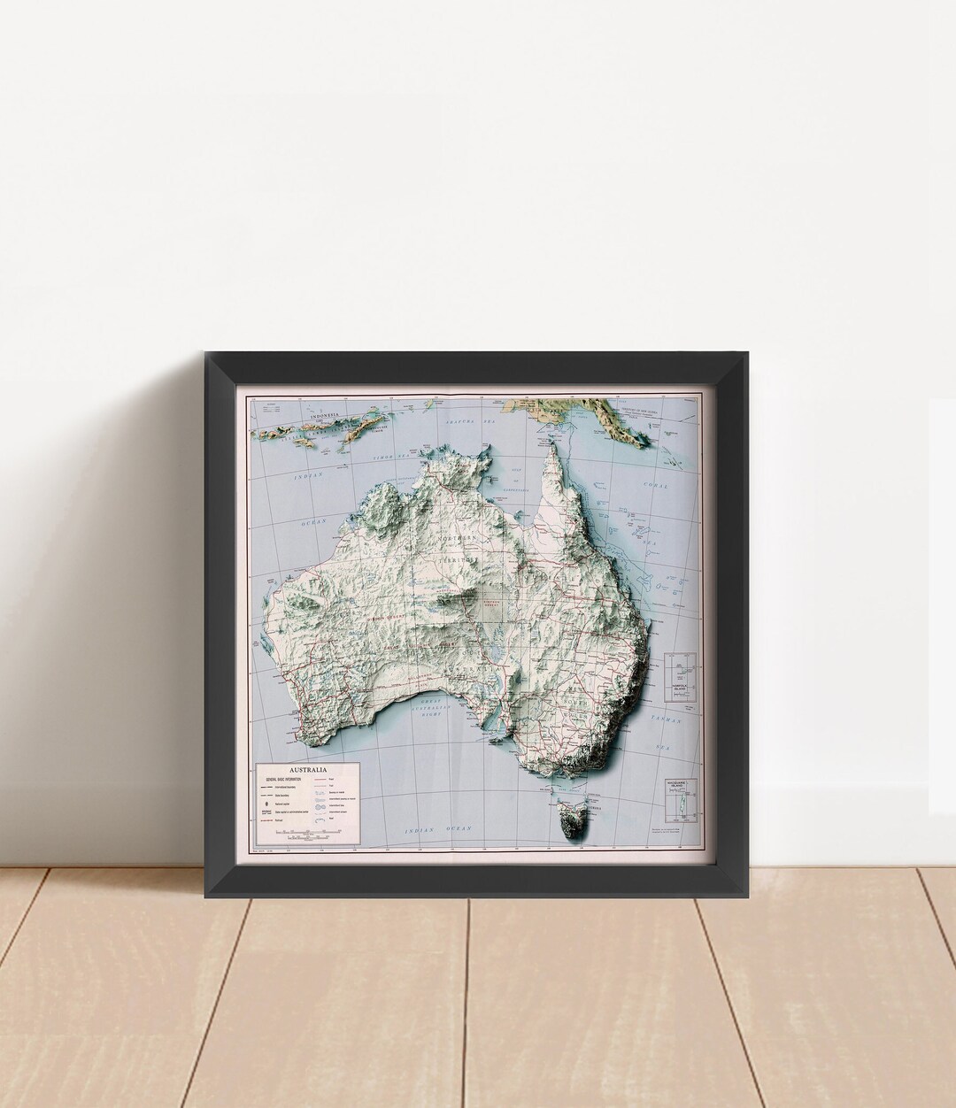 Australia Map (1959), Australia Relief Map, Australia Wall Decor ...