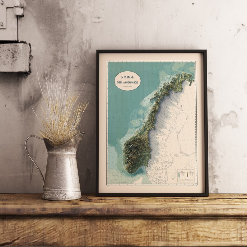 Norway Map, Norway Printable Map, Norway Relief Map, Norway Vintage Map ...