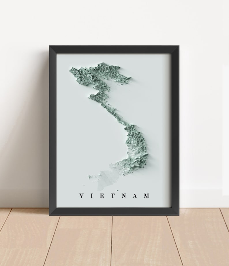 Vietnam Minimalist Relief Map | Vietnam Wall Art | Framed Vietnam Print ...