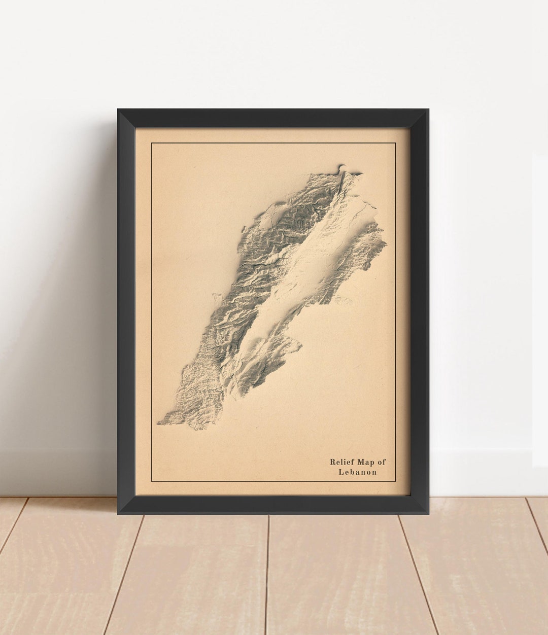 Lebanon Minimalist Relief Map | Lebanon Wall Art | Framed Lebanon Print ...