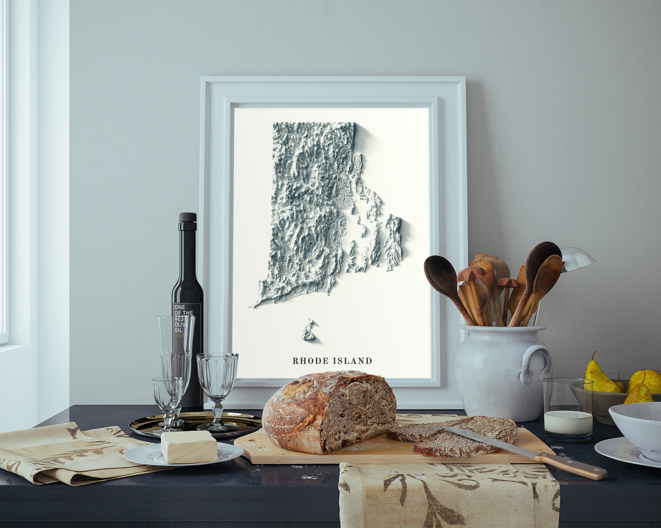 Rhode Island Map set With Two Maps Rhode Island Relief Map - Etsy